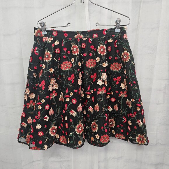 CeCe | Skirts | Cece Black Red 3d Floral Embroidered Sequin Lace Sheer ...